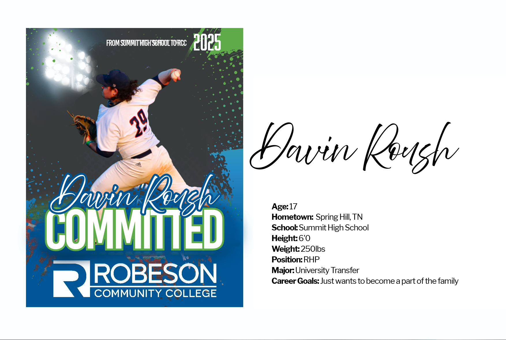 Davin Roush of Tennessee commits to RCC's Baseball Team | Robeson ...